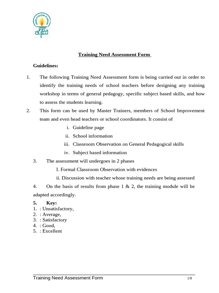 Training - Need - Assessment - Form - 2012 (Part 1) | PDF | Teachers ...