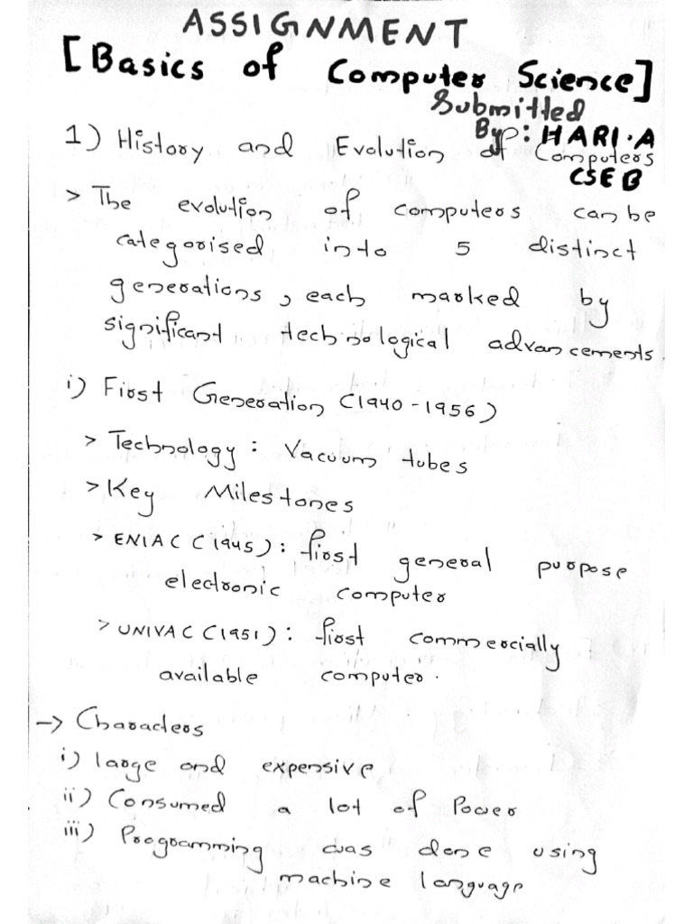 Assignment Basics of Computer Science Hari A Cse B | PDF