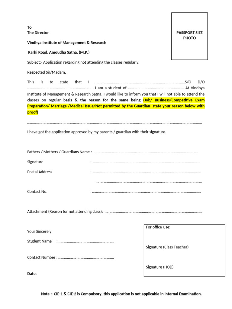 Application for Non-Attendance in Classes | PDF