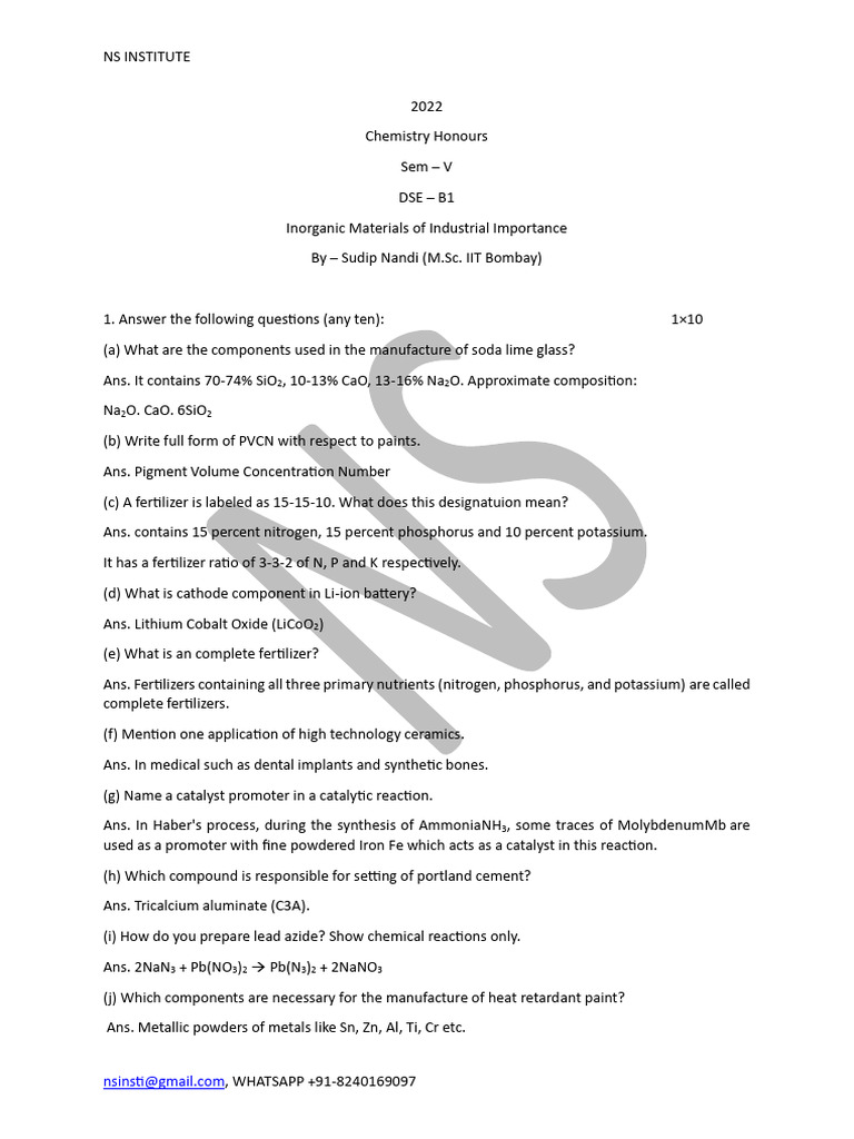 2022 Solved Answer DSE-1B | PDF | Catalysis | Phosphate