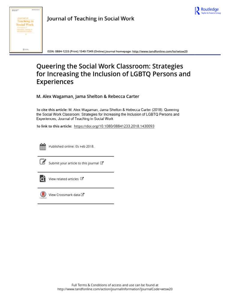 Queering The Social Work Classroom: Strategies For Increasing The Inclusion of LGBTQ Persons and ...