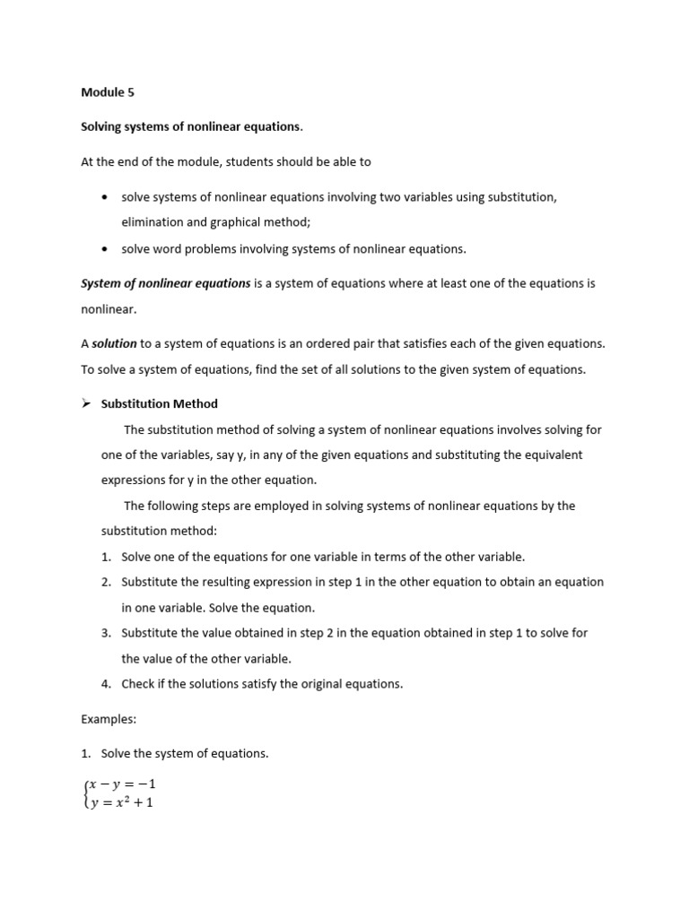 substitution-method | PDF | Equations | Nonlinear System