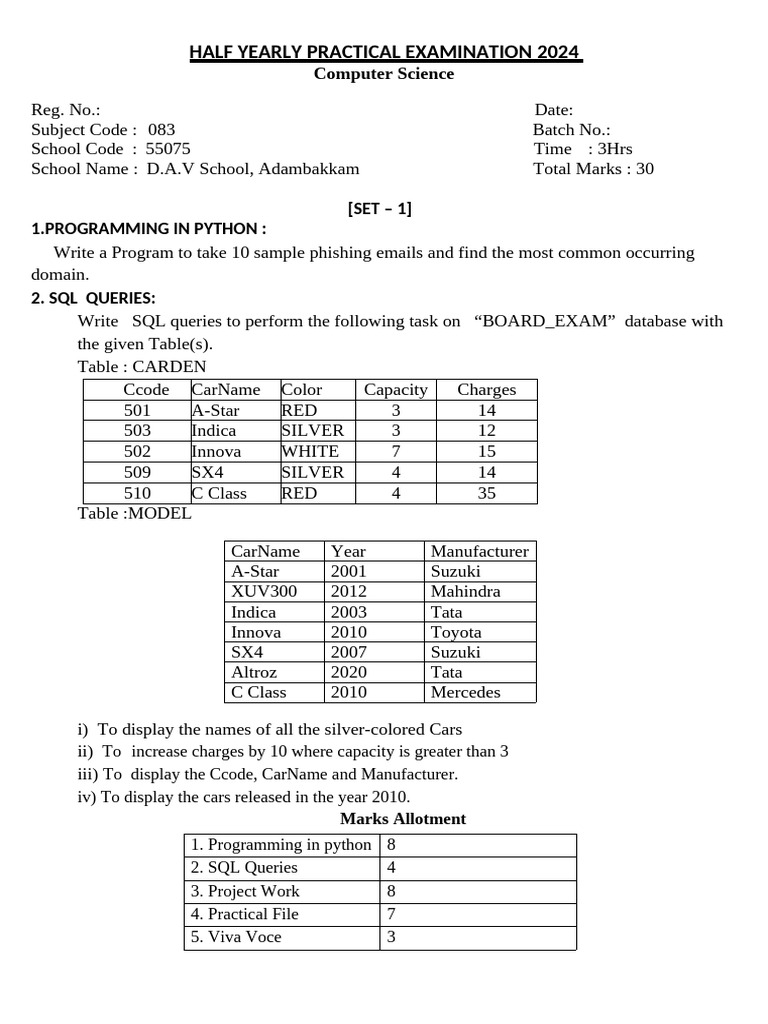 Computer Science Practical Exam 2024 | PDF | Sql | Databases