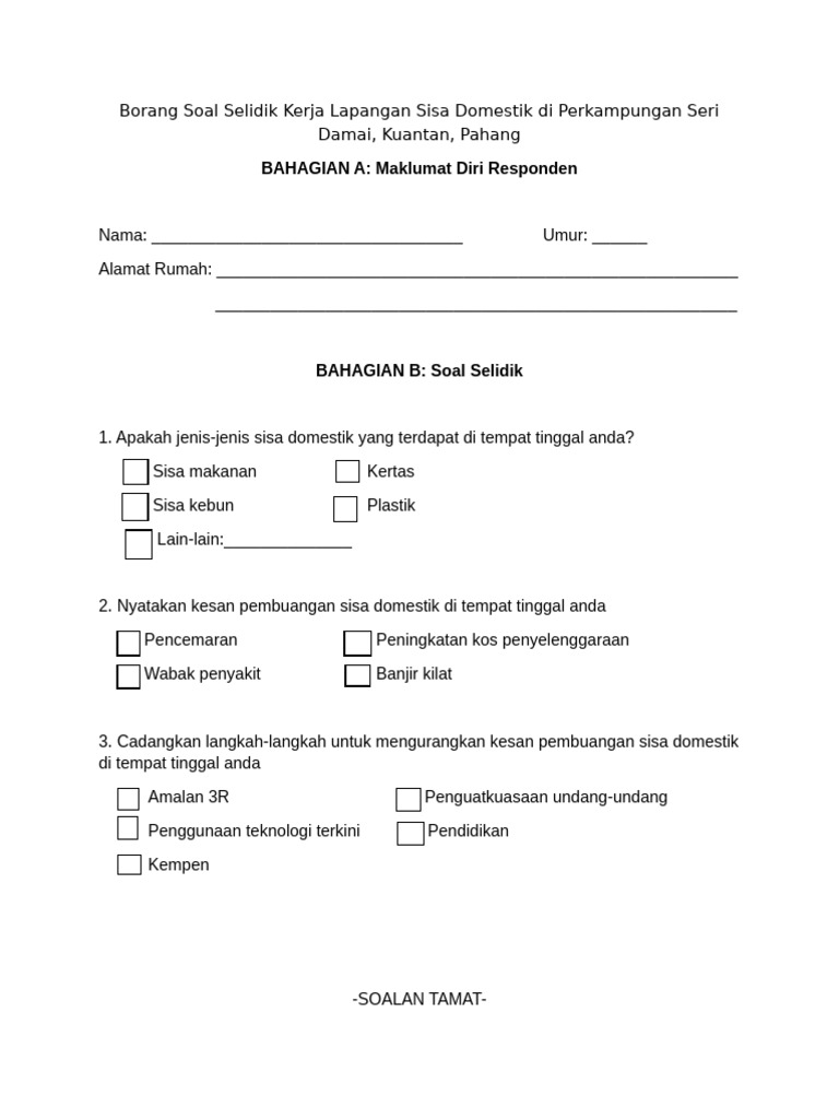 Borang Soal Selidik Kerja | PDF