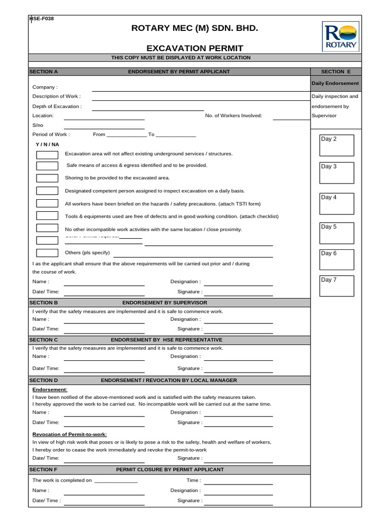 Excavation Permit Compliance Checklist | PDF | Safety | Occupational Safety And Health