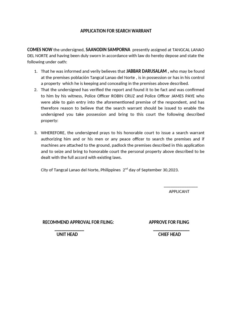 Application For Search Warrant | PDF