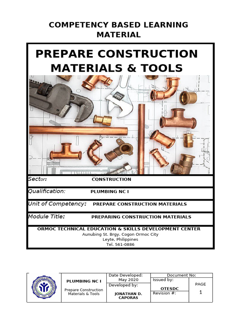 COMMON 1. PREPARE CONSTRUCTION MATERIALS (1) | PDF | Pipe (Fluid ...