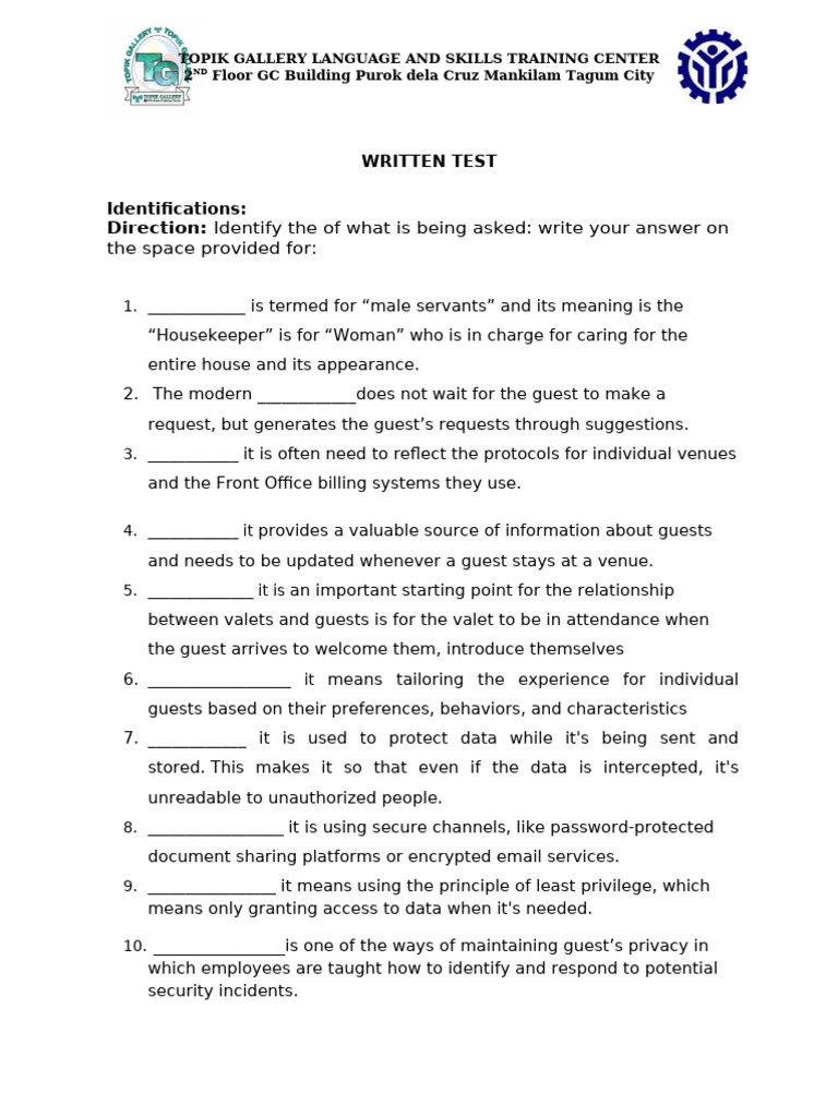PTS Task 4 Written Test Performance Test Performance Criteria ...
