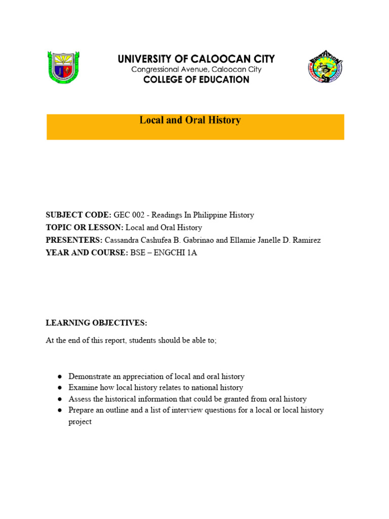 Local and Oral History | PDF | Oral History | Liberal Arts Education