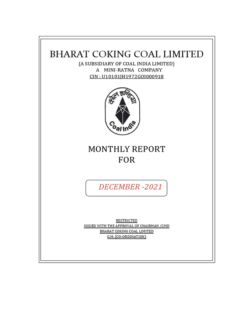 Monthly Report - Dec 2021 | PDF | Materials | Coal Mining