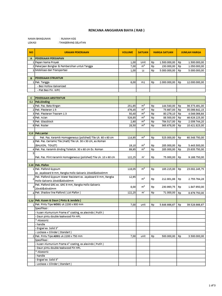 Rab Renovasi Kos-Kosan | PDF
