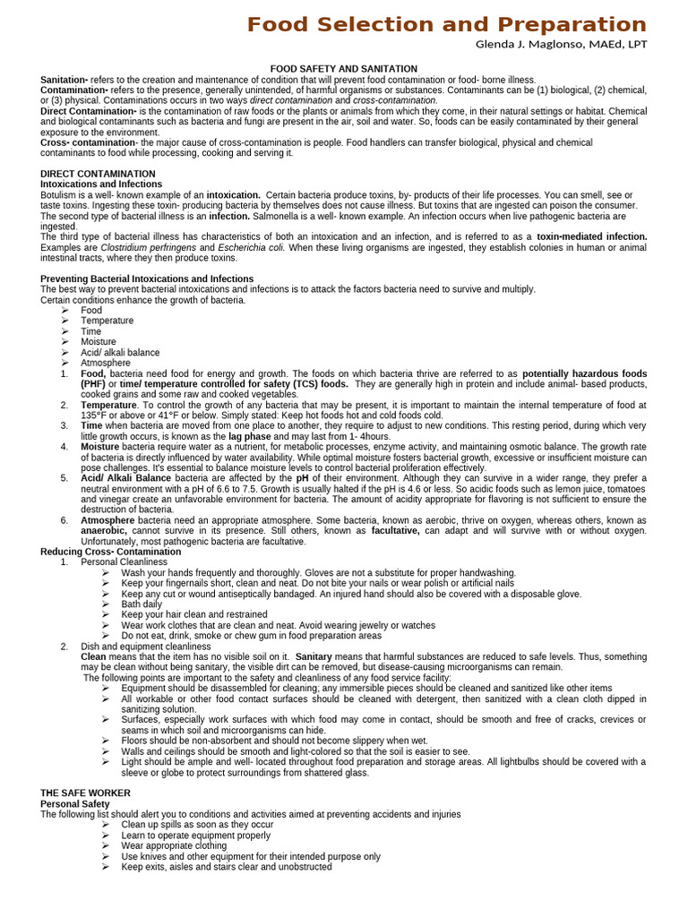 Food Safety and Sanitation | PDF | First Aid | Bacteria