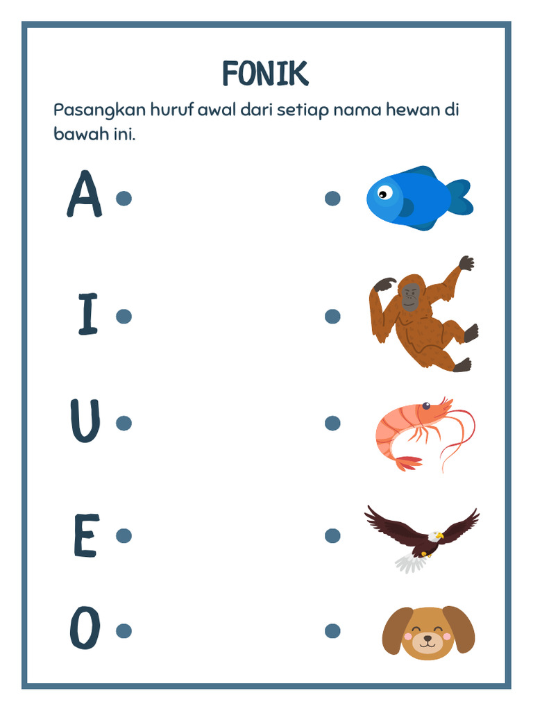 Lembar Kerja Huruf Fonik Biru Ilustrasi | PDF