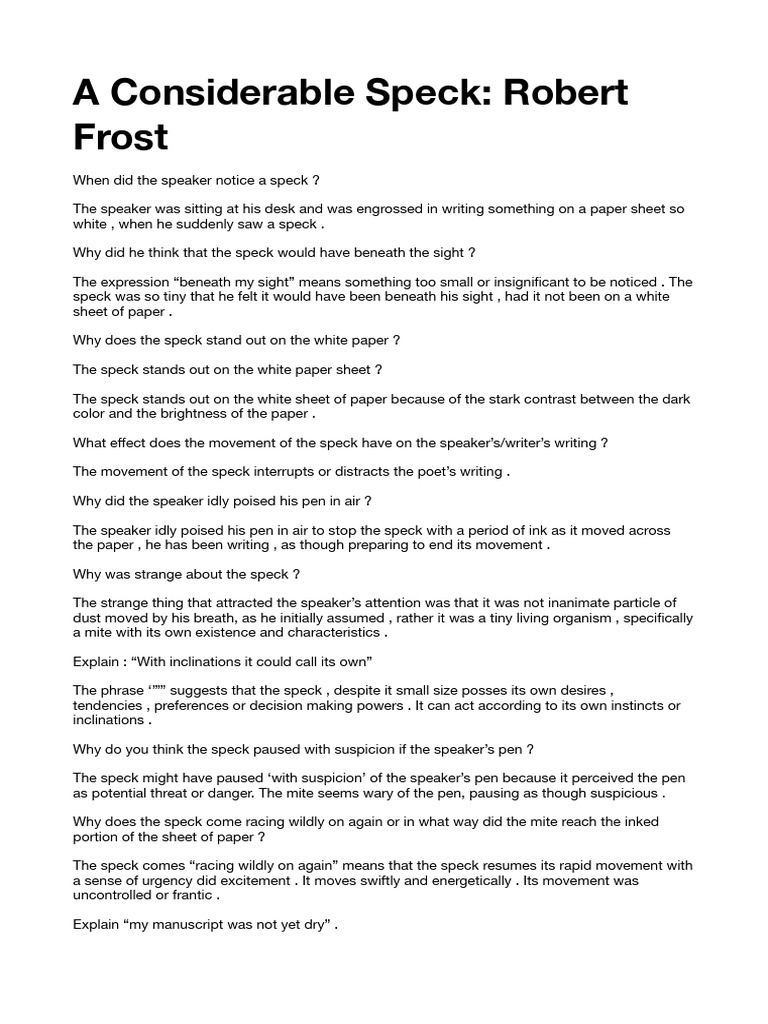 A Considerable Speck Robert Frost | PDF | Mind | Thought