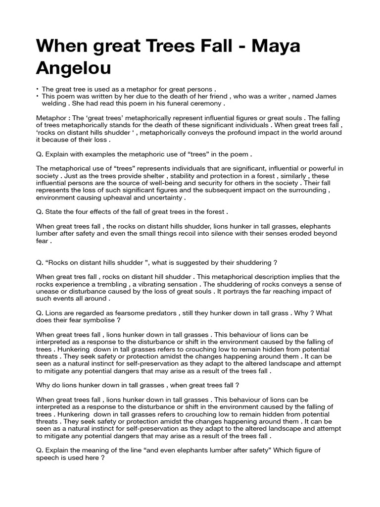 When Great Trees Fall - Maya Angelou 4 | PDF | Fear | Elephant