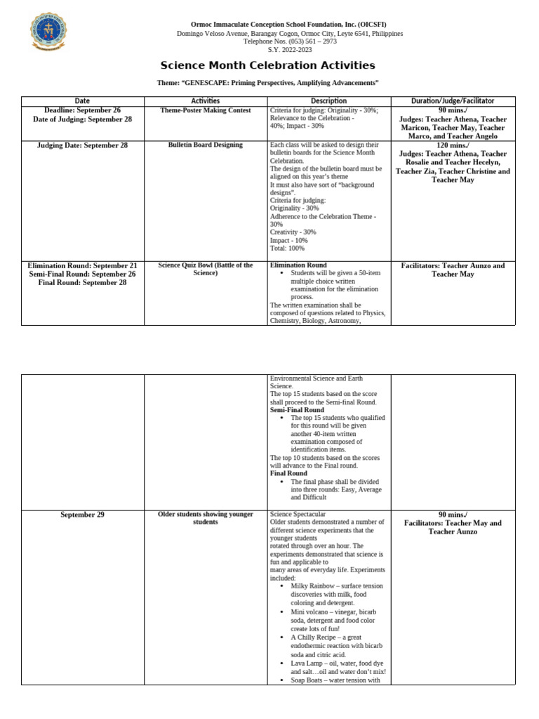 Science Month Celebration Activities22 | PDF