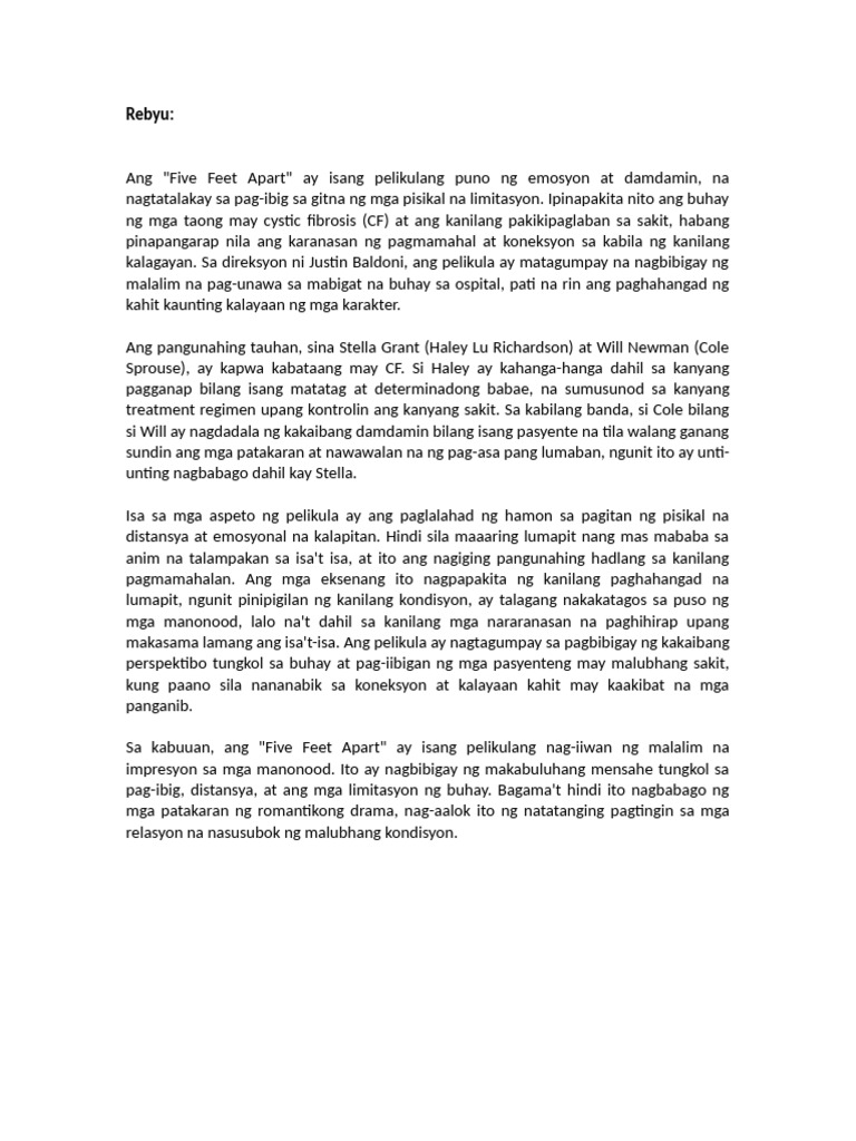 Rebyu (Five Feet Apart) | PDF