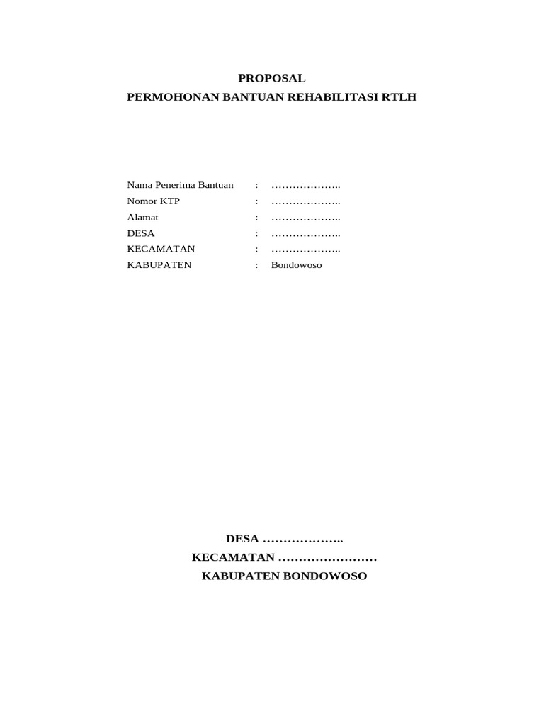 Contoh Proposal RTLH (Dinas Perkim) | PDF