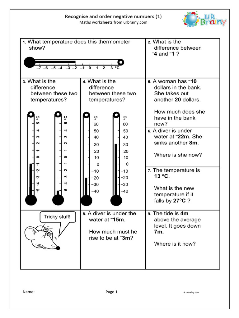 Recognise and Order Negative Numbers 1 | PDF