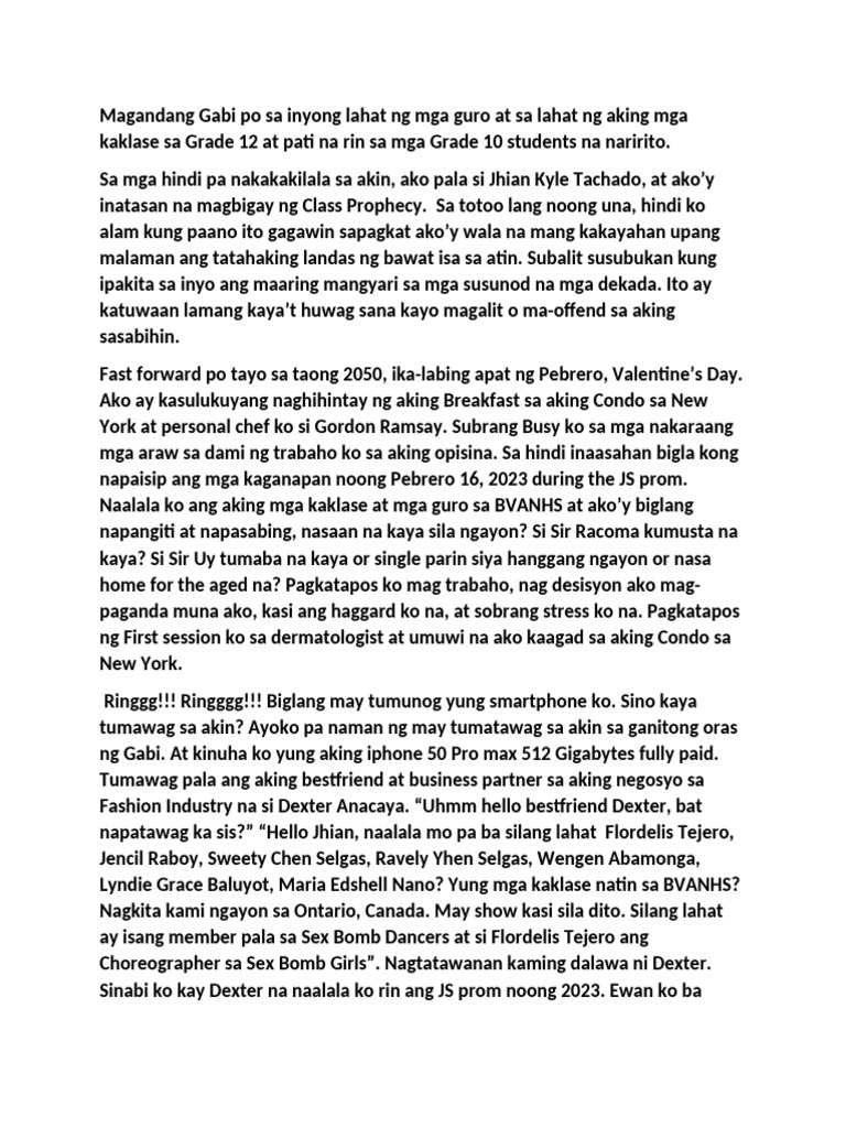 Class Prophecy by Jhian Kyle Tachado | PDF