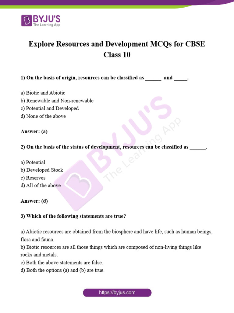 Resources and Development MCQ1 | PDF | Sustainable Development | Earth Sciences