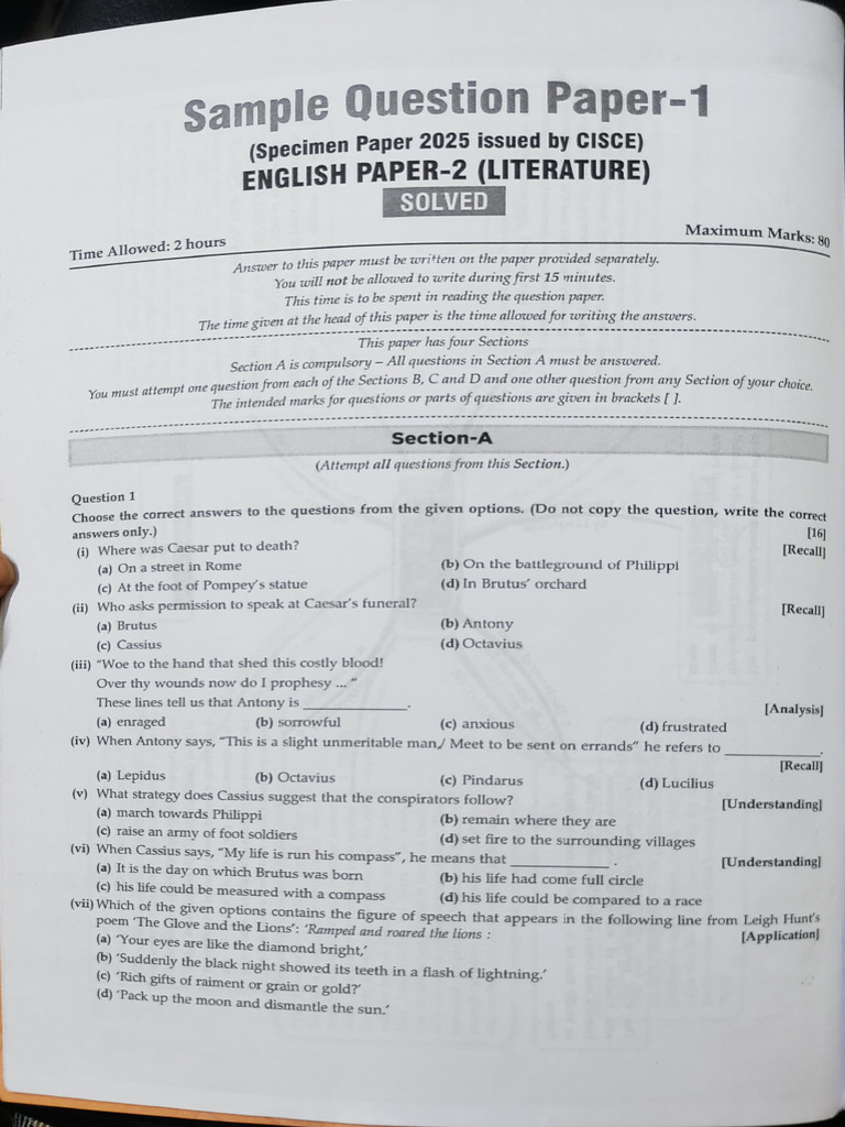 Sample Question Paper-1 English Literature | PDF | Ancient Romans ...