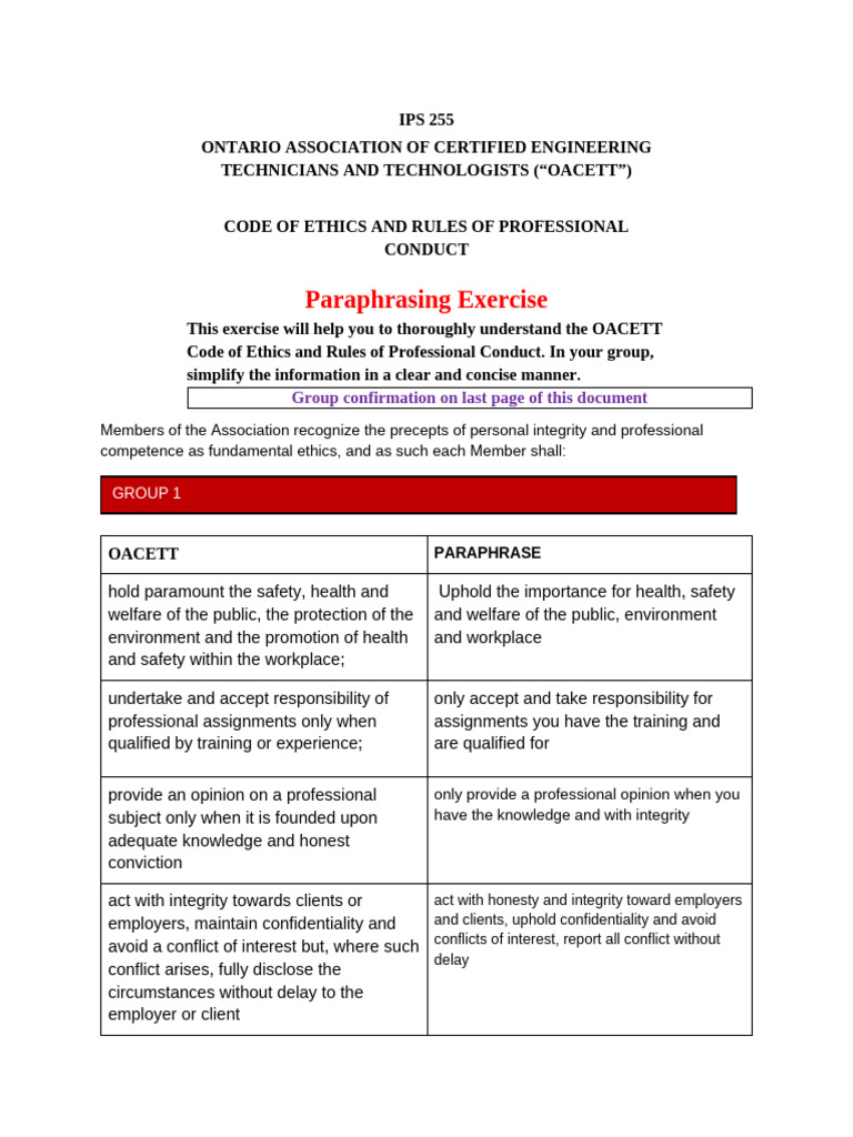 Fully Paraphrased OACETT COE and RPC Document | PDF | Integrity ...