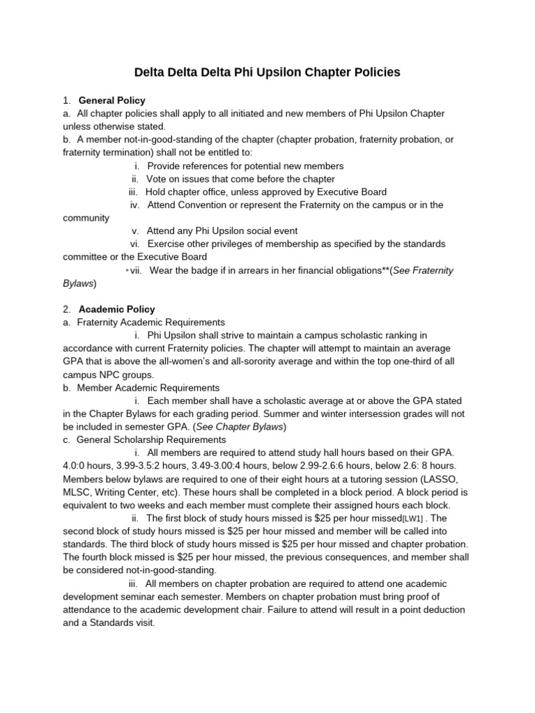 Phi Upsilon Policies As of 2019 - 2020 | PDF | Fraternities And Sororities