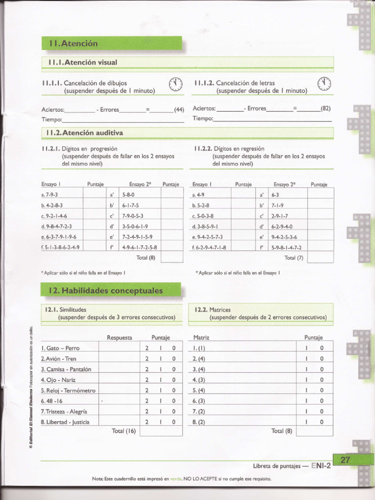 Libreta de Puntajes ENI-2 2a Parte | PDF