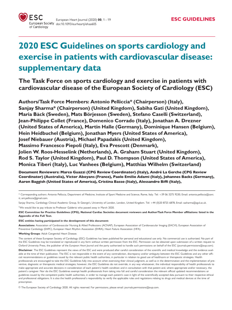 2020 ESC Sports Cardiology Supplementary Data | PDF | Pregnancy | Heart