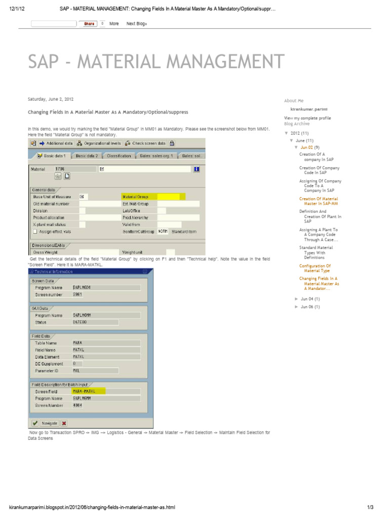 SAP - MATERIAL MANAGEMENT - Changing Fields in A Material Master As A ...