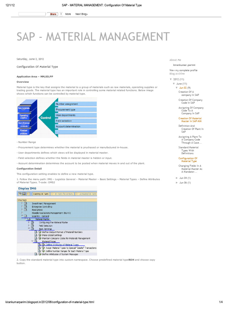 SAP - MATERIAL MANAGEMENT - Configuration of Material Type | PDF ...