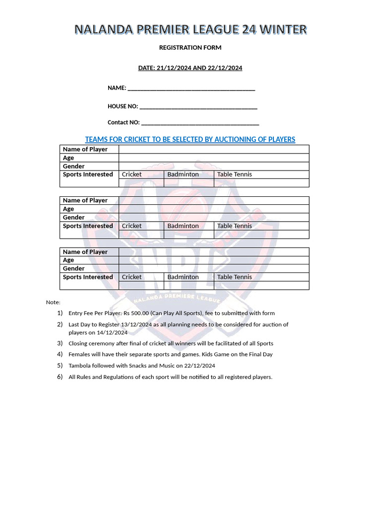 Registration Form NPL | PDF
