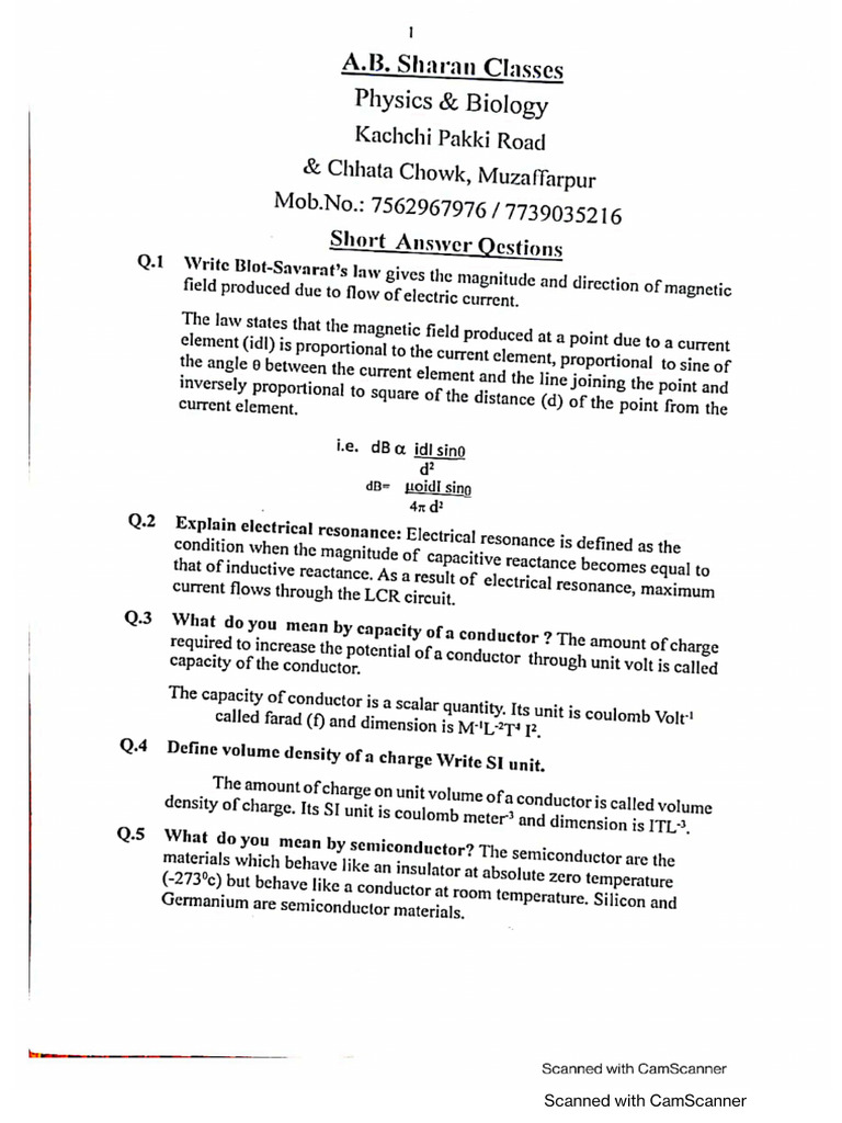 Short Answer Questions | PDF