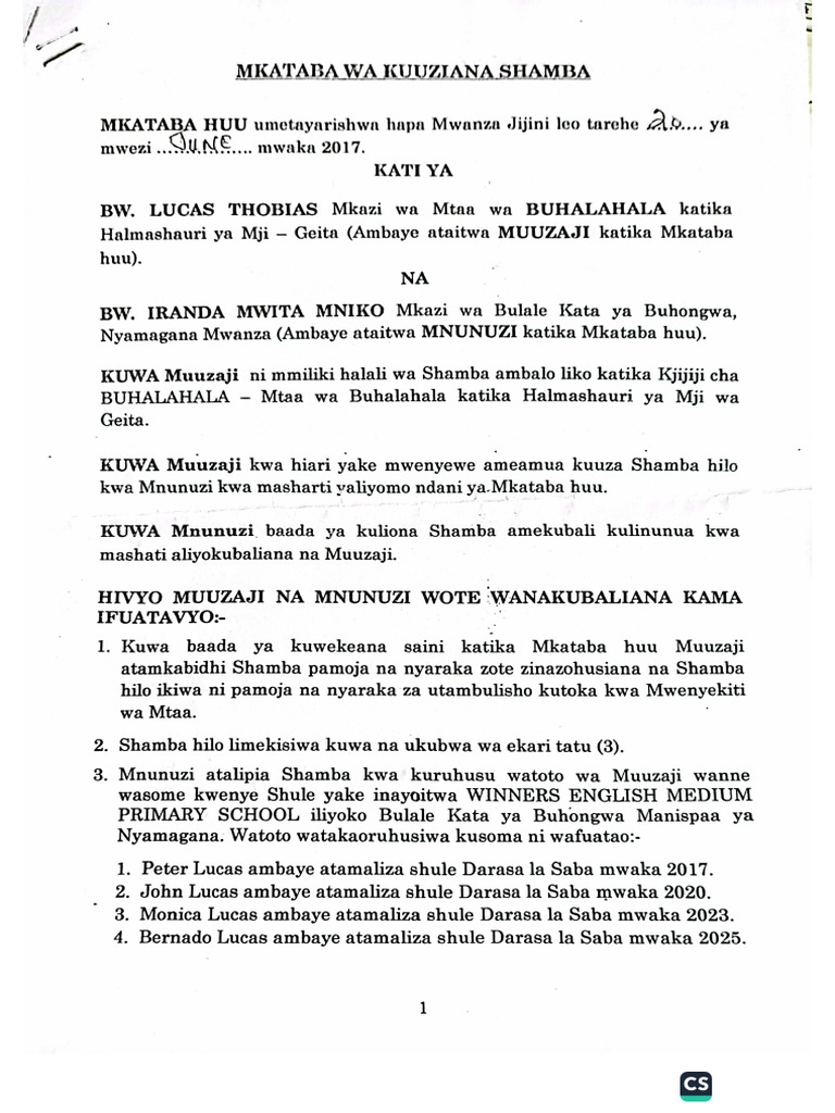 Mkataba Katekista Vs Iranda | PDF