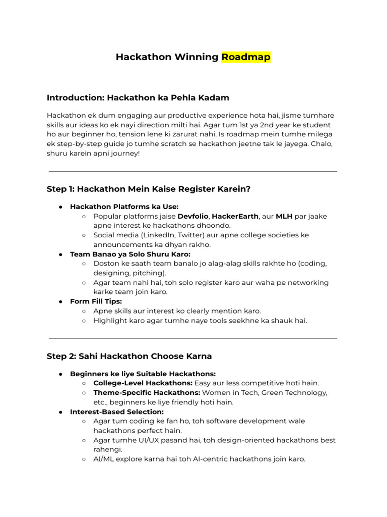 Hackathon Roadmap | PDF | Innovation | Systems Engineering
