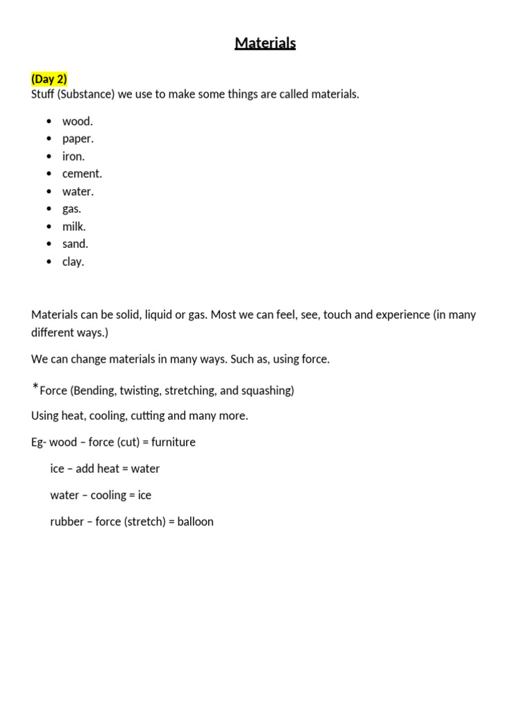 Lesson Notes On Materials Primary 2 Science - Galle Branch-1 | PDF ...