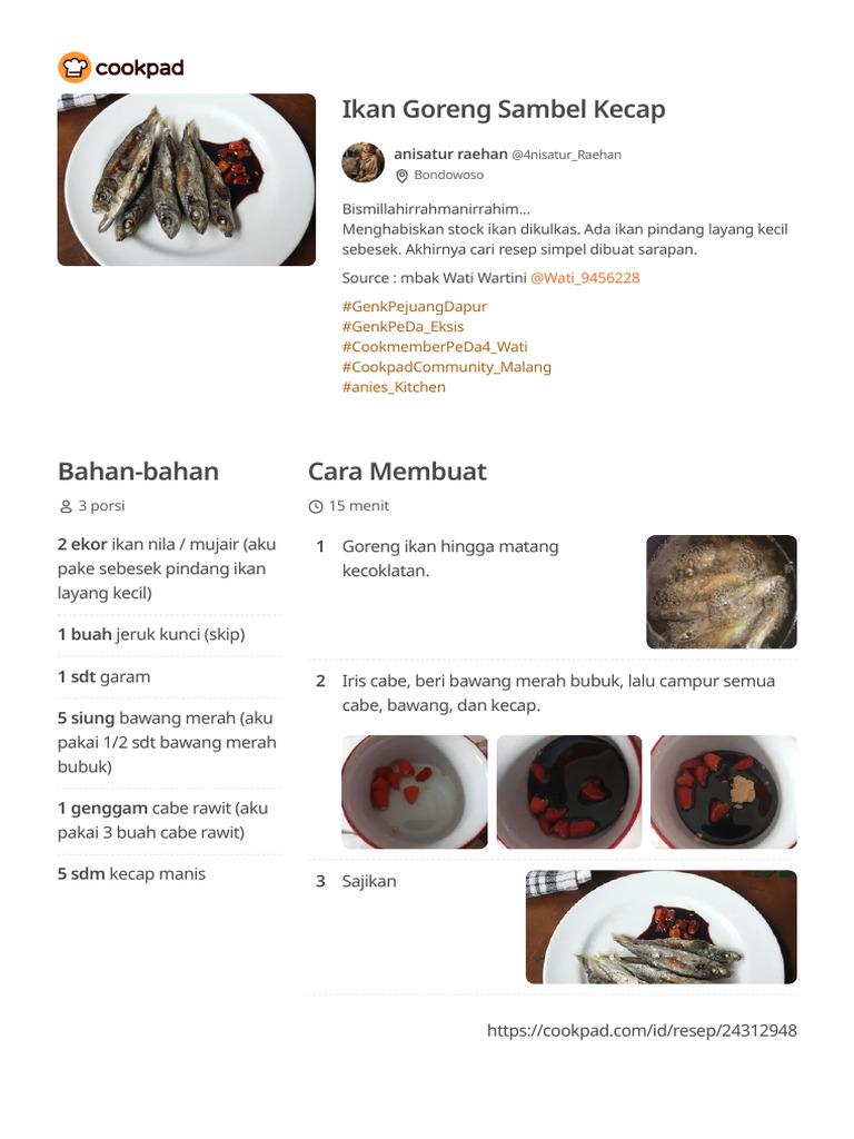 Resep Ikan Goreng Sambel Kecap | PDF