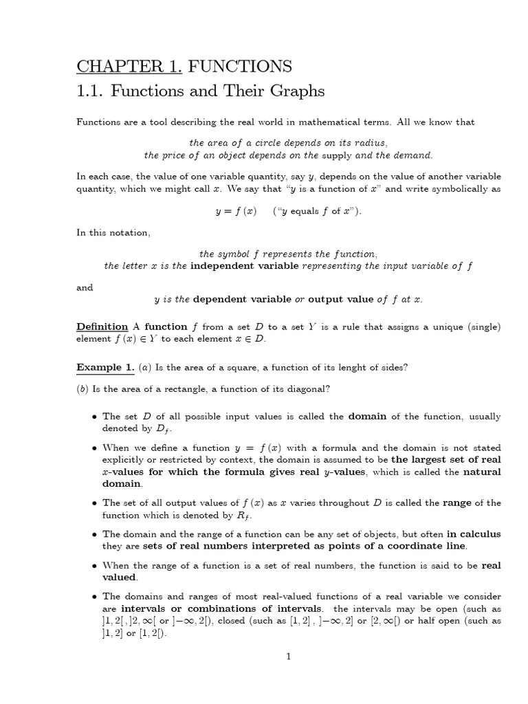 MTH0141 (1st Week-Functions I) | PDF | Function (Mathematics) | Variable (Mathematics)
