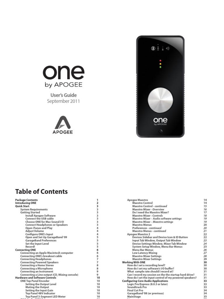 Apogee ONE User Guide | PDF | Window (Computing) | Garage Band