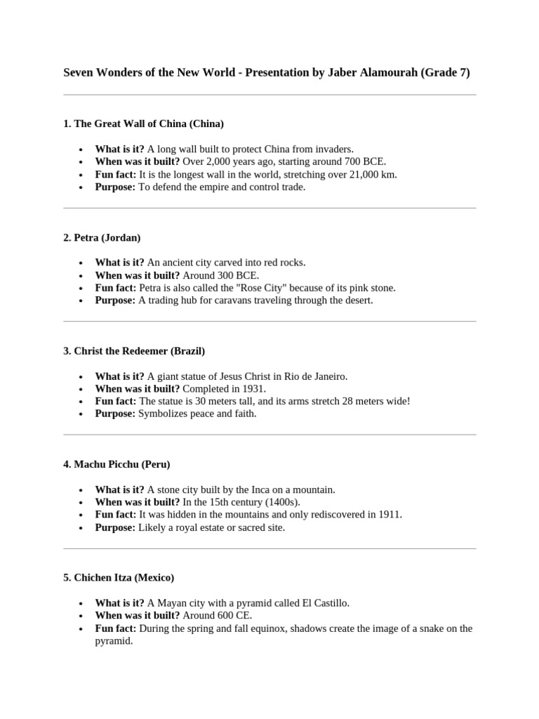 Seven Wonders of the New World Overview | PDF