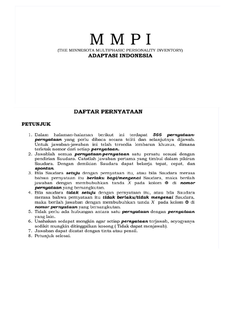 Soal Mmpi-1 | PDF