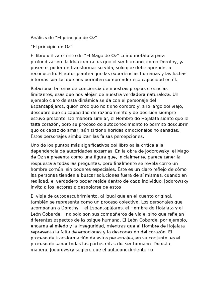 Autodescubrimiento en "El principio de Oz" | PDF