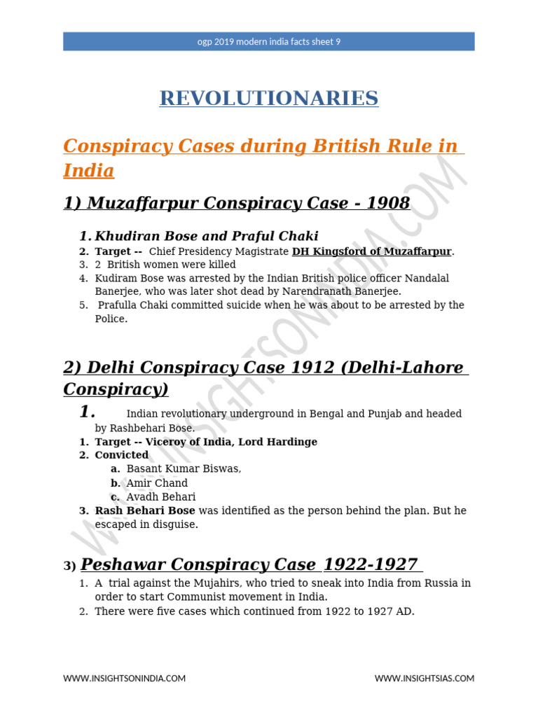 Sheet 9 - Revolutionary Terrorism | PDF | Indian Independence Movement ...