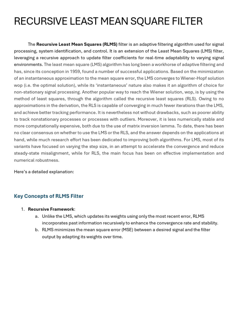 RECURSIVE MEAN SQUARE FILTER | PDF | Applied Mathematics | Algorithms