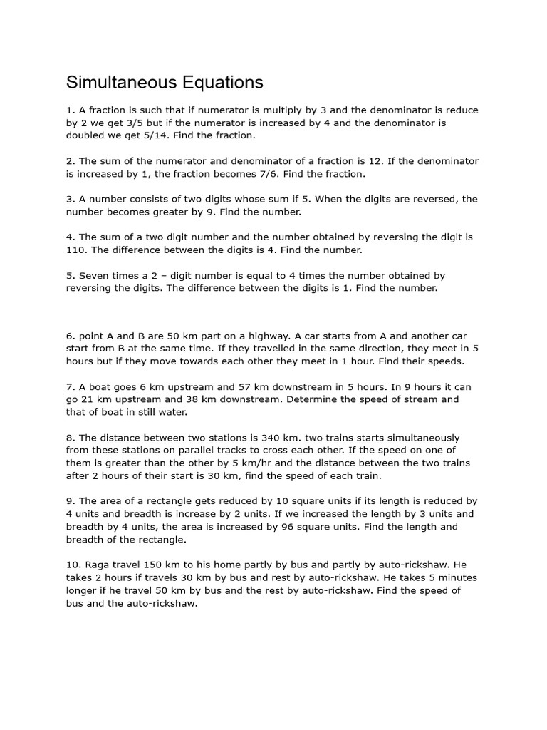 Simultaneous Equations | PDF