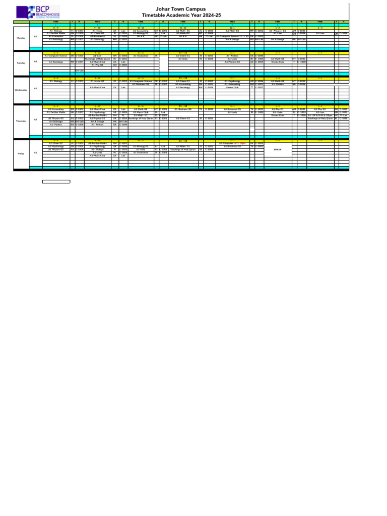BCP Time Table Session 24-25 | PDF