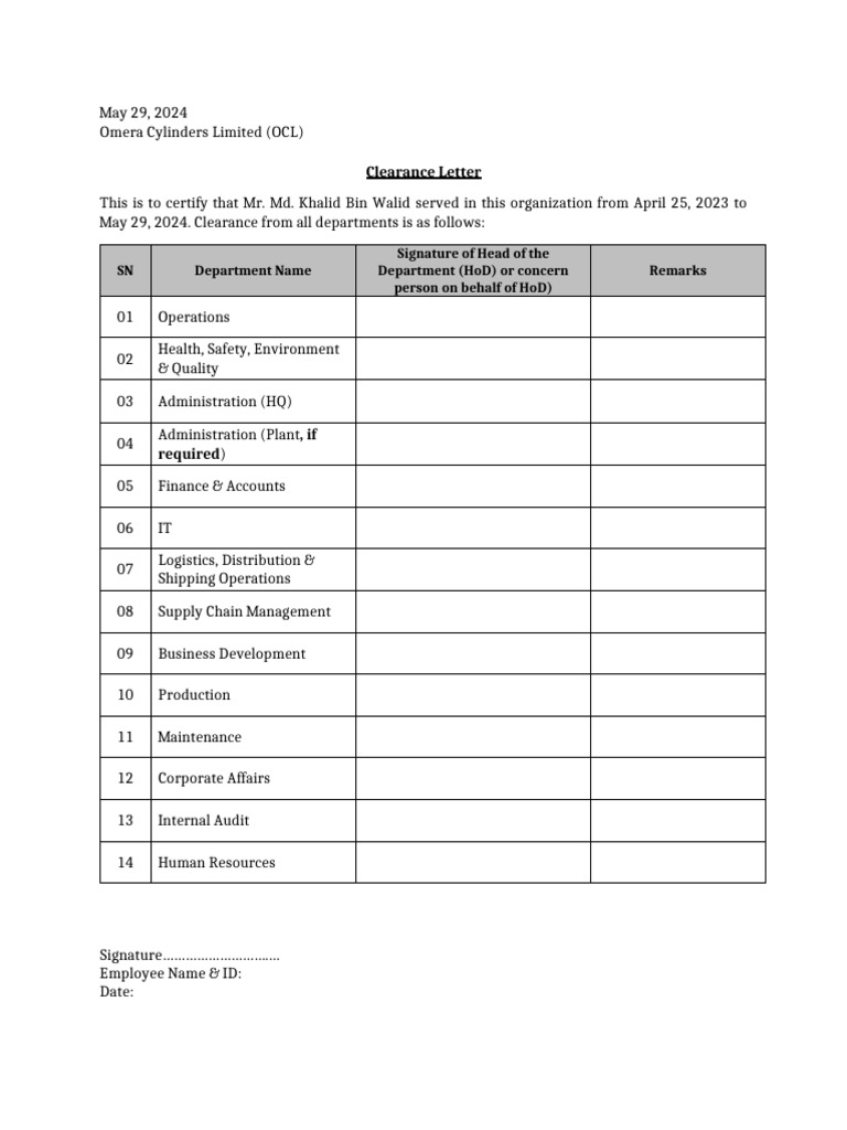 3. Clearence Letter Format | PDF