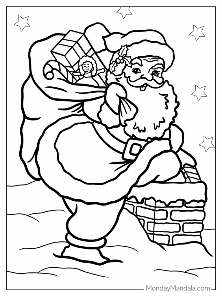 Coloring Page of Santa Delivery Presents | PDF