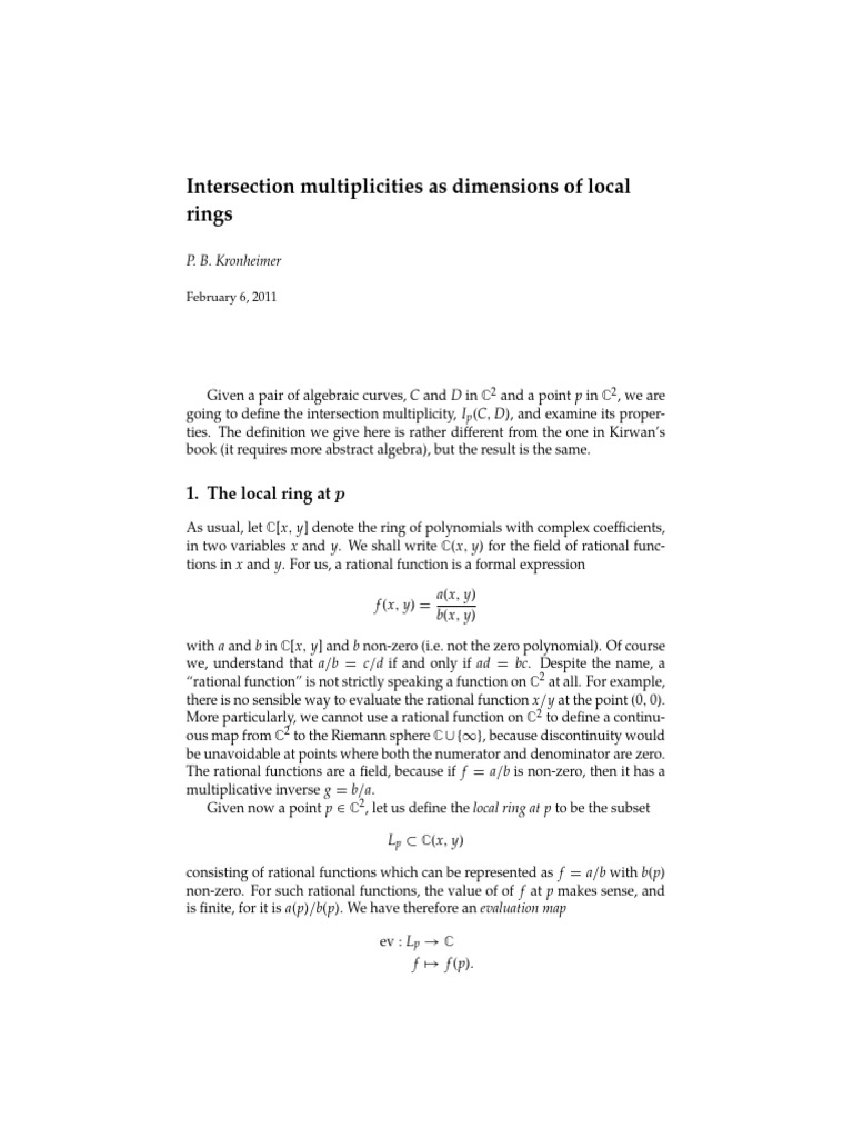 Intersection Multiplicity | PDF | Ring (Mathematics) | Function (Mathematics)